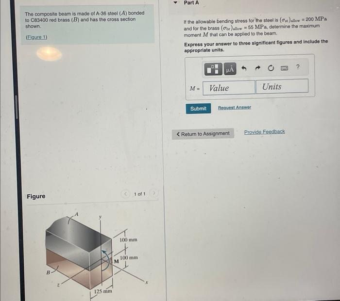 Solved The composite beam is made of A-36 steel (A) bonded | Chegg.com