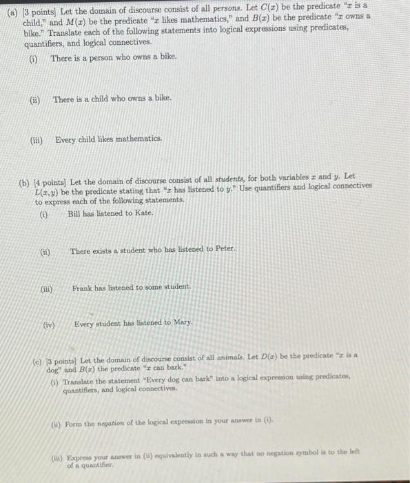 Solved (a) (3 points) Let the domain of discourse consist of | Chegg.com
