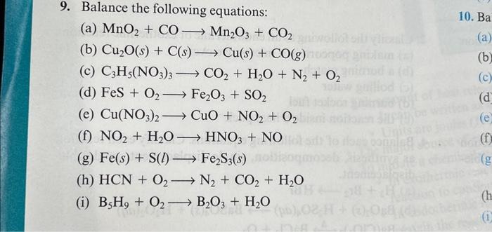 Solved 9. Balance the following equations: (a) | Chegg.com