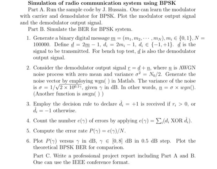 Simulation of radio communication system using BPSK | Chegg.com Simulation of radio communication system using BPSK | Chegg.com