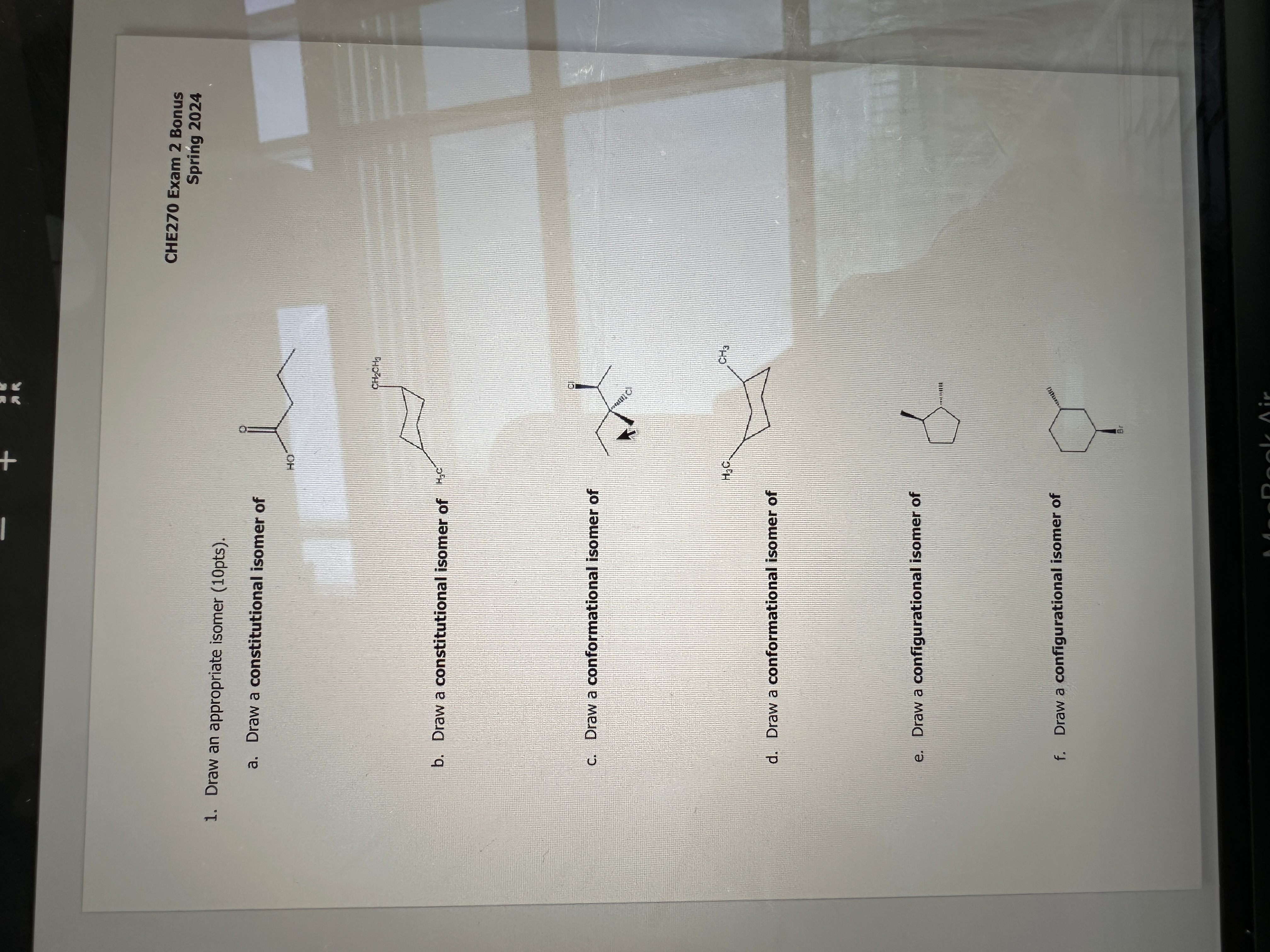 1. ﻿Draw an appropriate isomer (10pts). ﻿a. ﻿Draw a | Chegg.com