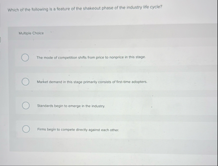 Solved Which of the following is a feature of the shakeout | Chegg.com