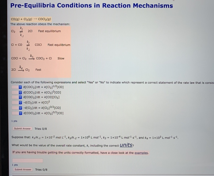 Solved Pre-Equilibria Conditions in Reaction Mechanisms | Chegg.com