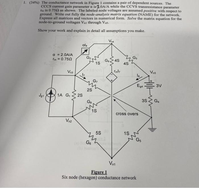 1. (34\%) The conductance network in Figure 1 | Chegg.com