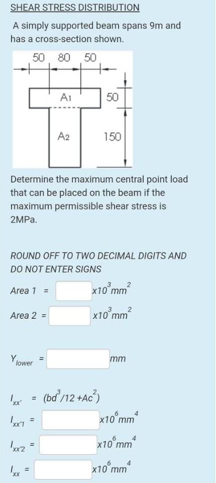 Solved SHEAR STRESS DISTRIBUTION A simply supported beam | Chegg.com