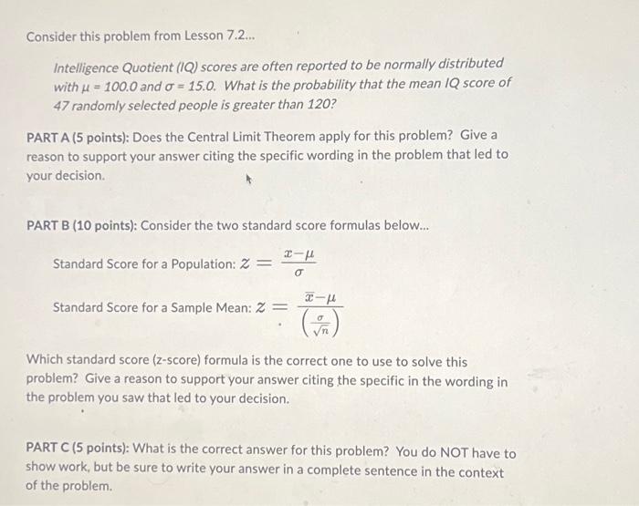 Solved Consider this problem from Lesson 7.2... Intelligence | Chegg.com