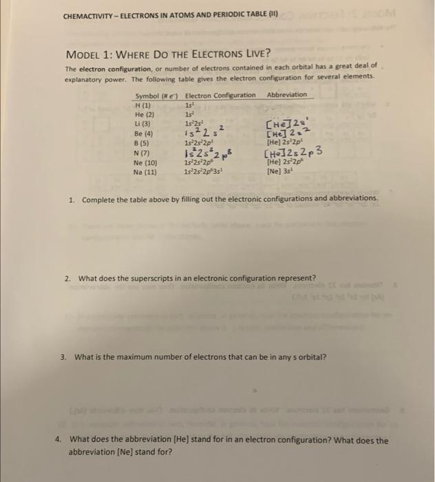 Solved CHEMACTIVITY - ELECTRONS IN ATOMS AND PERIODIC TABLE | Chegg.com