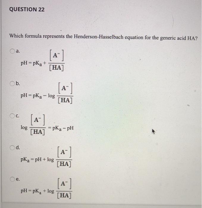 Solved QUESTION 22 Which formula represents the | Chegg.com