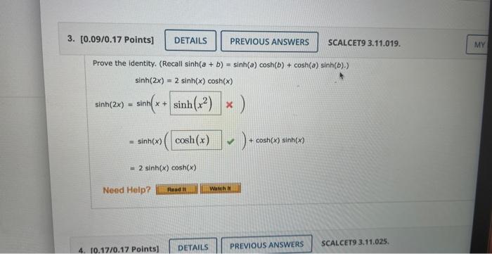 Solved x)=sinh(2x)=2sinh(x)cosh(x)=sinh(x+sinh(x)( | Chegg.com