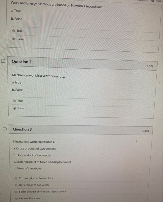 Solved Autom Work and Energy Methods are based on Newton's | Chegg.com