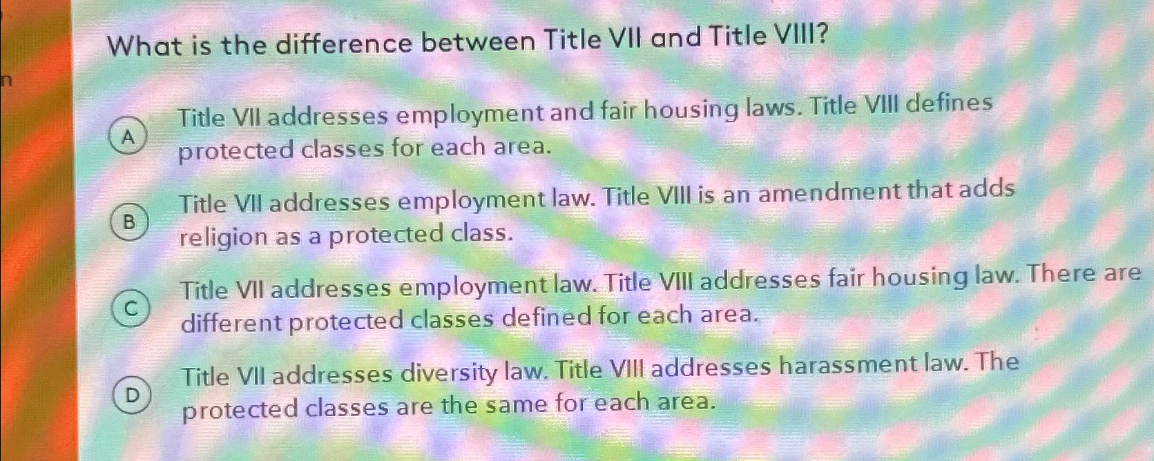 Solved What is the difference between Title VII and Title | Chegg.com