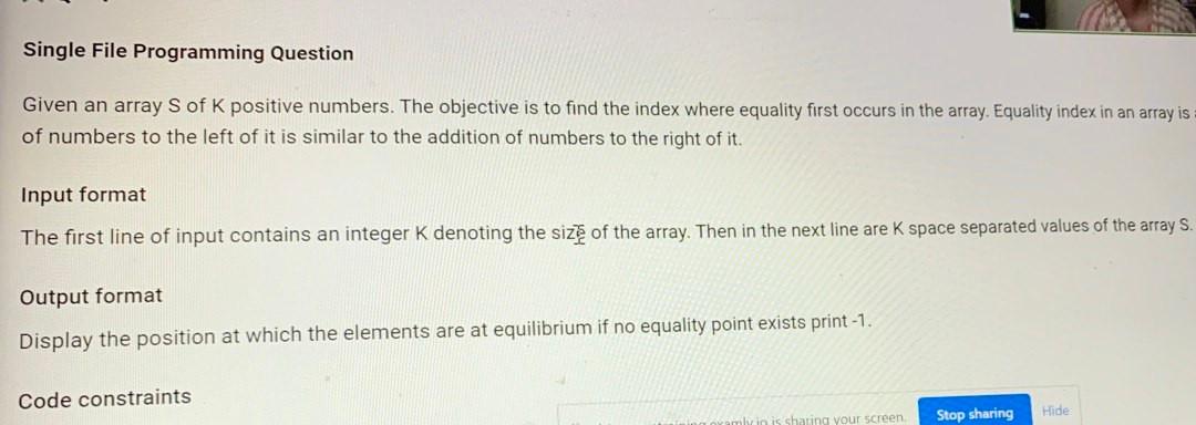 Solved Single File Programming Question Given an array S of | Chegg.com