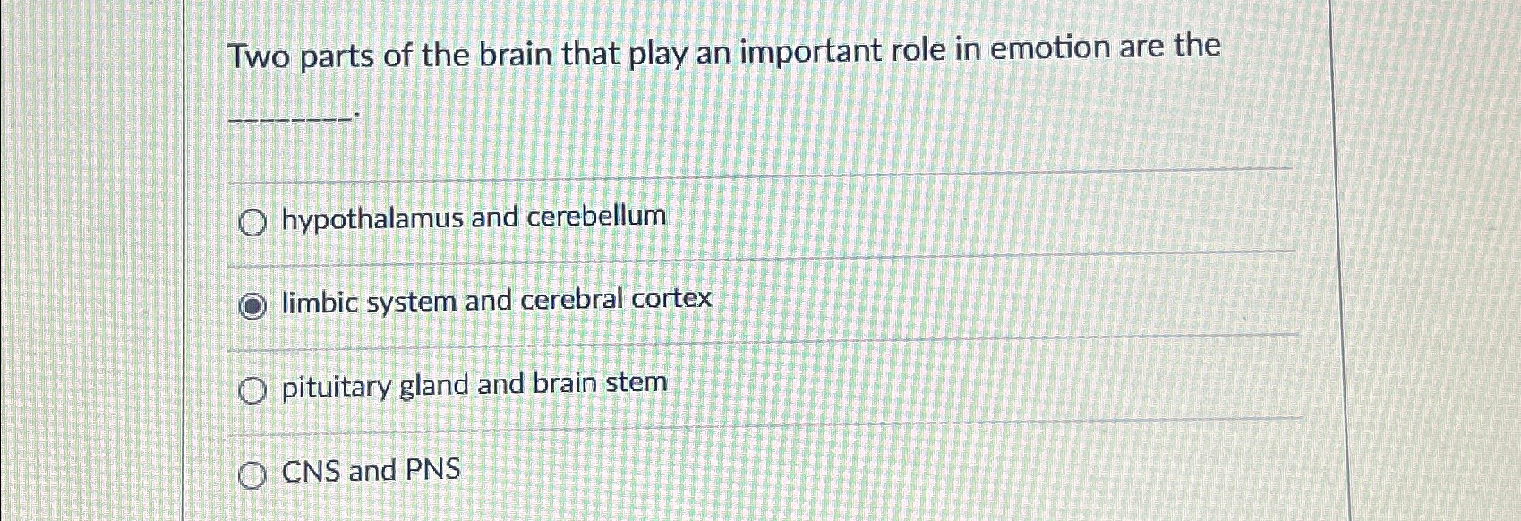 Solved Two parts of the brain that play an important role in | Chegg.com