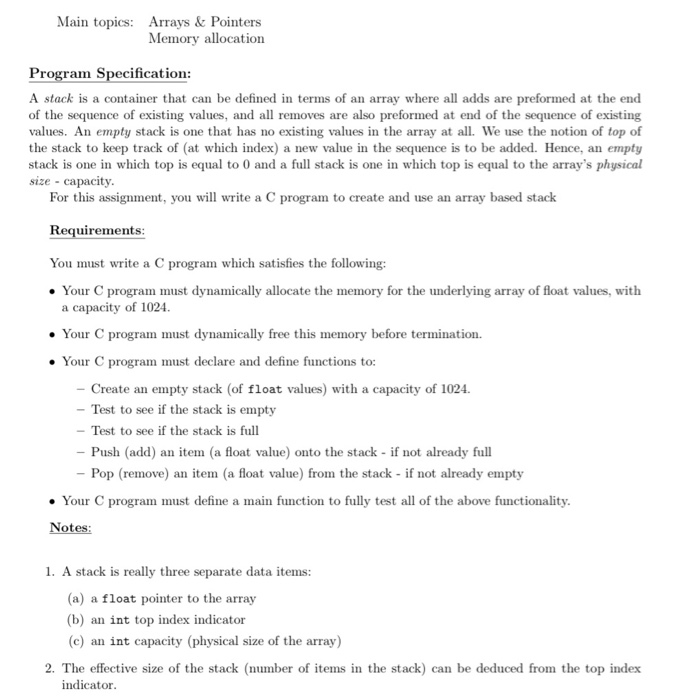 Solved Main topics: Arrays & Pointers Memory allocation | Chegg.com