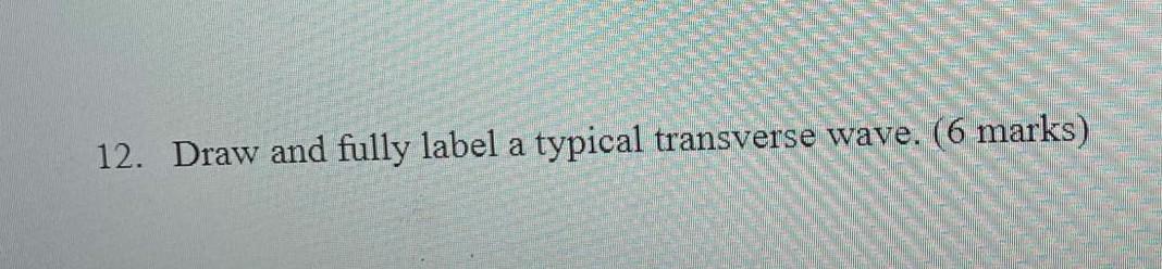 Solved 12. Draw and fully label a typical transverse wave. ( | Chegg.com