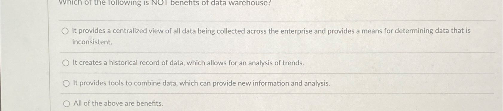 Solved It provides a centralized view of all data being | Chegg.com