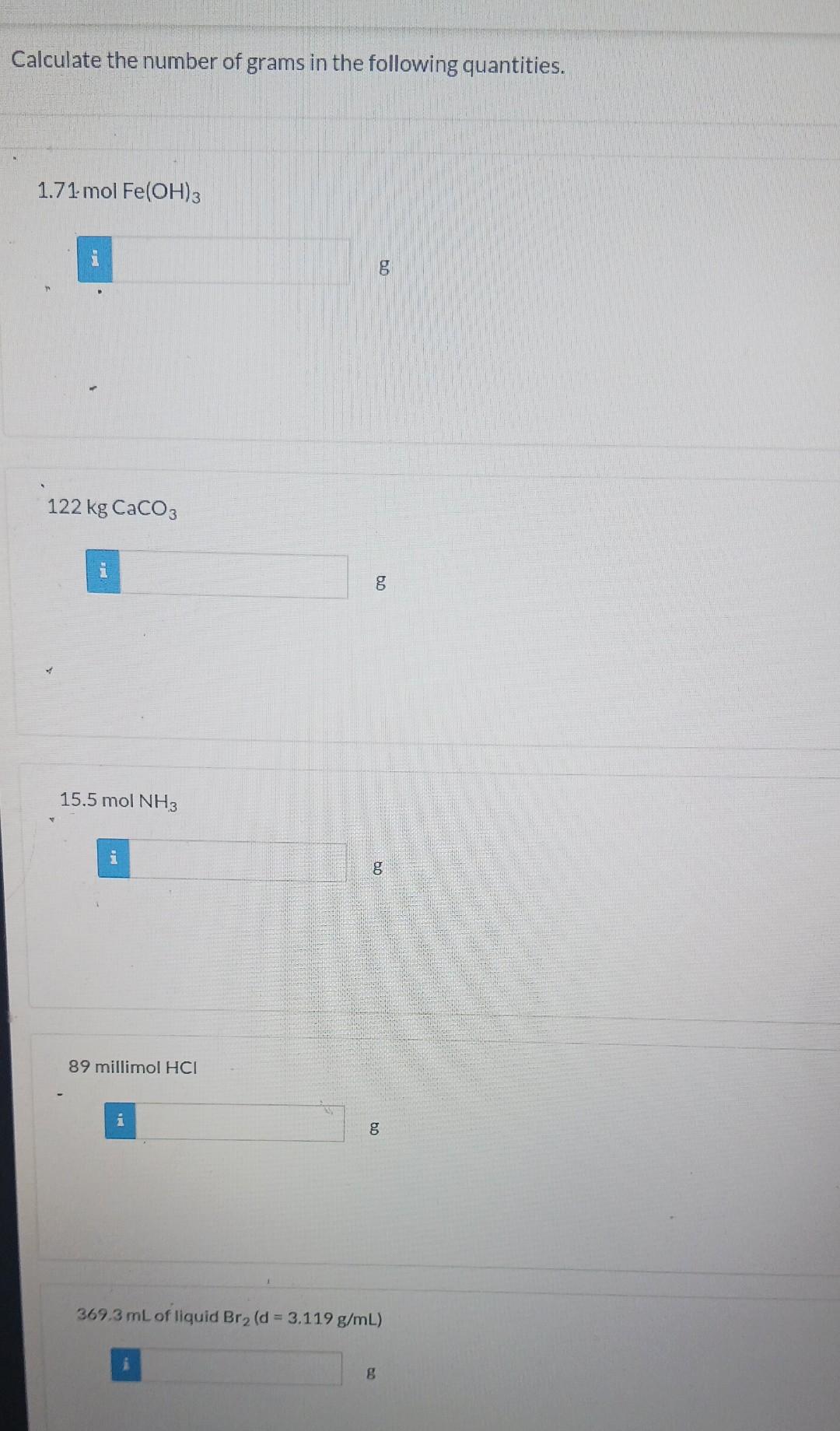 Solved Calculate the number of grams in the following | Chegg.com