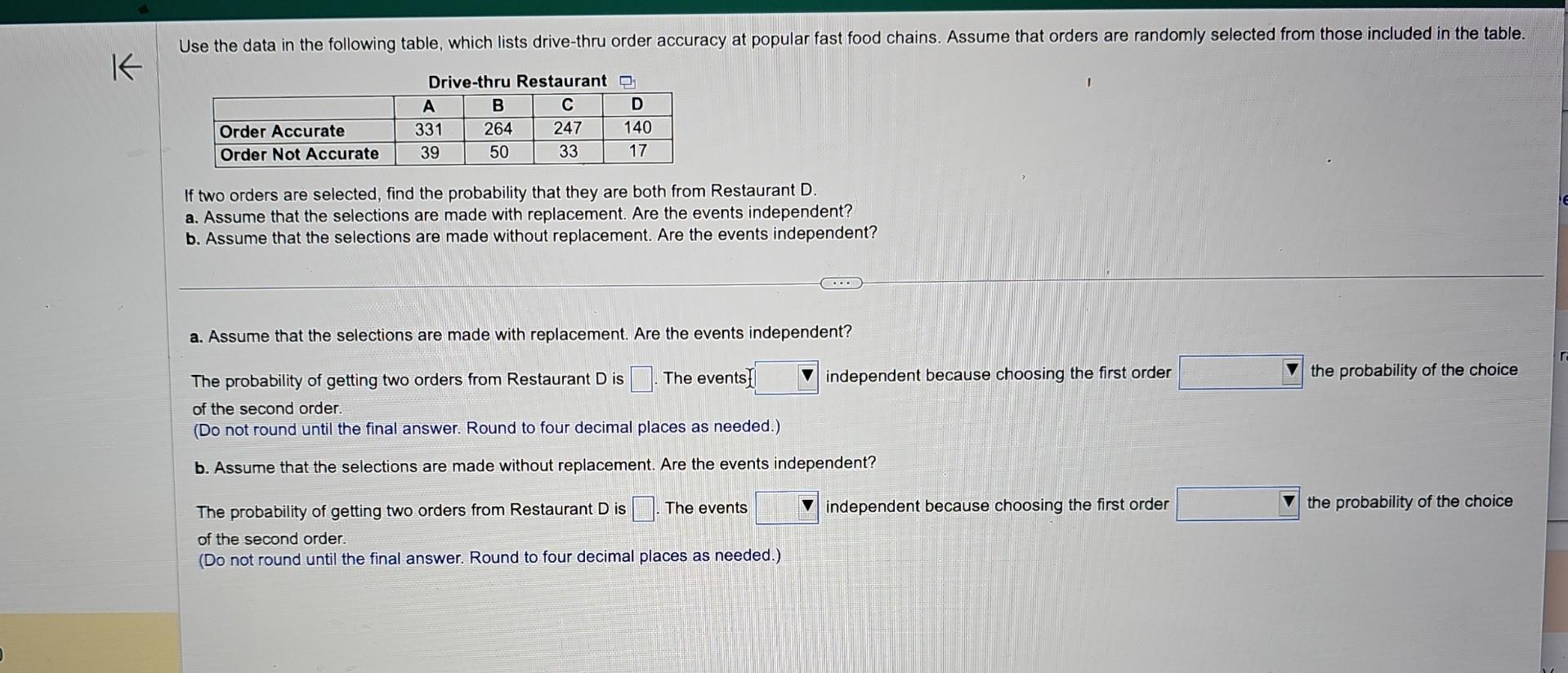 Solved If two orders are selected, find the probability that | Chegg.com