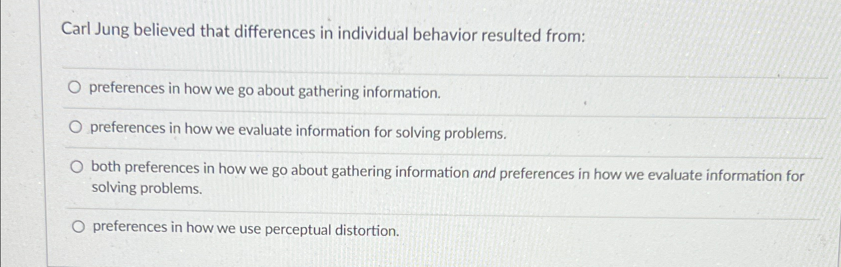 Solved Carl Jung believed that differences in individual | Chegg.com