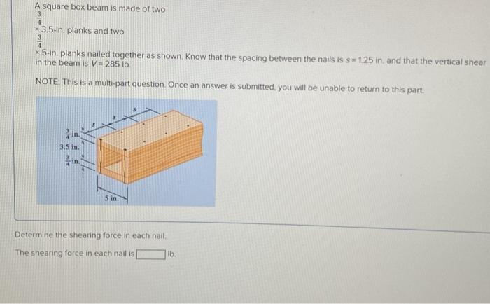 Solved A square box beam is made of two * 3.5-in planks and | Chegg.com