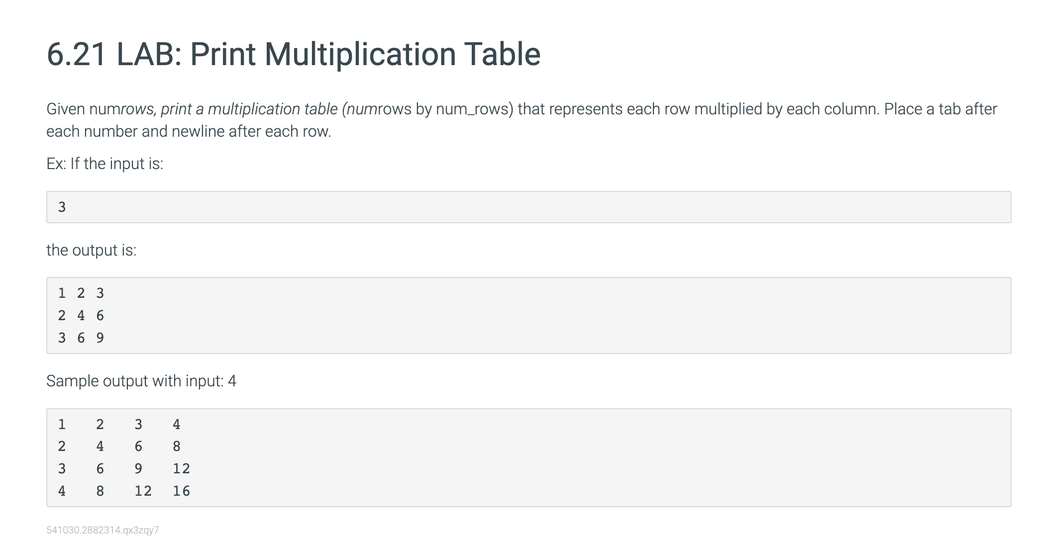 Solved 621 lab Print Multiplication Tablegiven Numrows