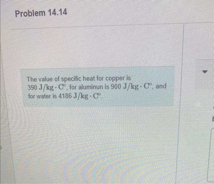 Solved The value of specific heat for copper is 390 J/kg⋅C∘, | Chegg.com