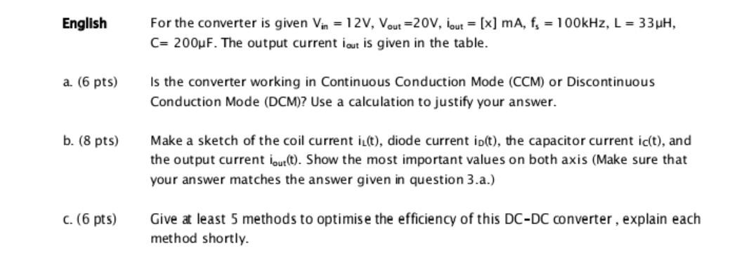 Solved iout + VL Vin Switch Vout ci Rload English For the | Chegg.com