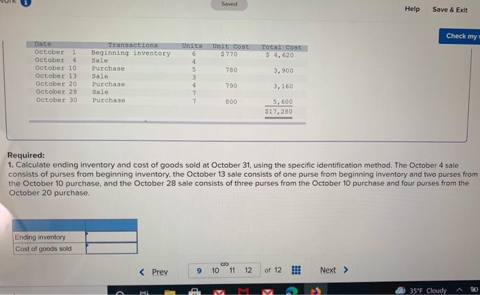 Solved Saved Help Save & Exit Check my Unit Cost $770 Total | Chegg.com