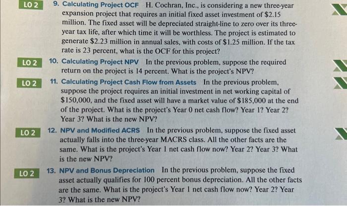 Solved 9. Calculating Project OCF H. Cochran, Inc., is | Chegg.com
