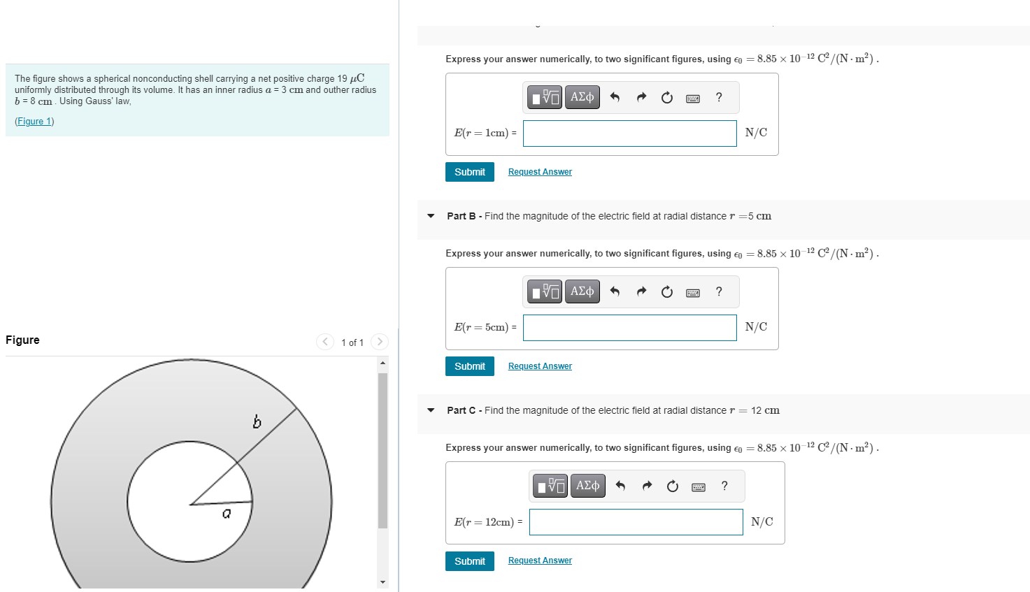 Solved The figure shows a spherical nonconducting shell | Chegg.com