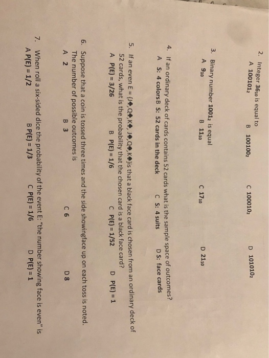 Solved 2. Integer 3610 is equal to A 1001012 B 1001002 C | Chegg.com
