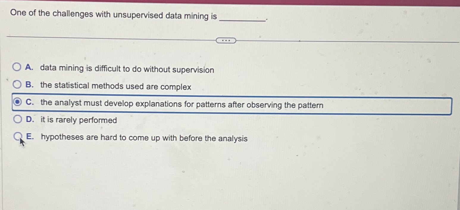 Solved One of the challenges with unsupervised data mining | Chegg.com