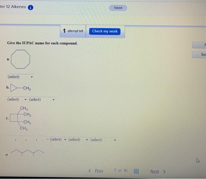 Solved ter 12 Alkenes Saved 1 attempt left Check my work | Chegg.com