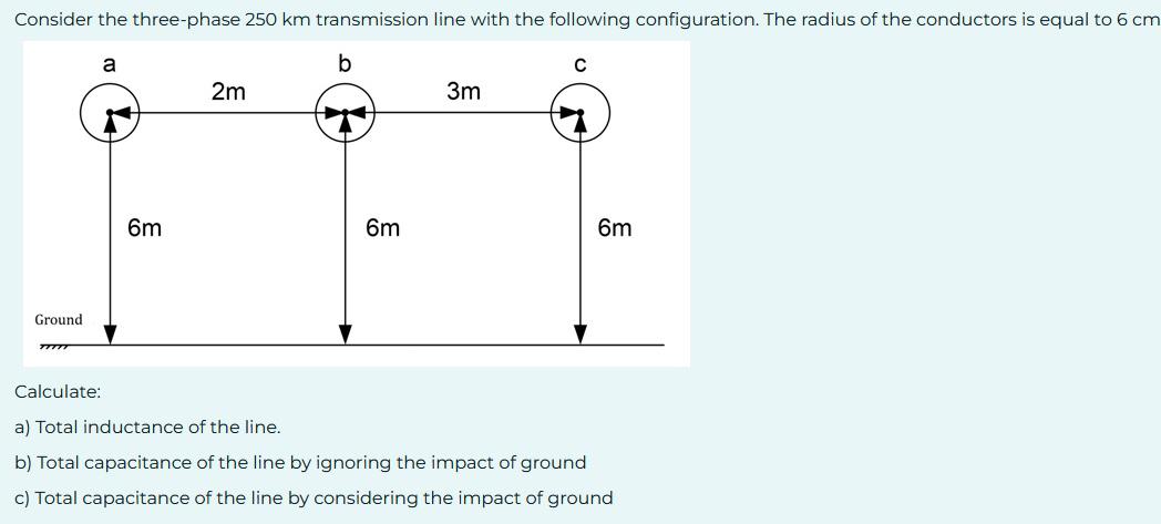 Consider the three-phase 250km ﻿transmission line | Chegg.com