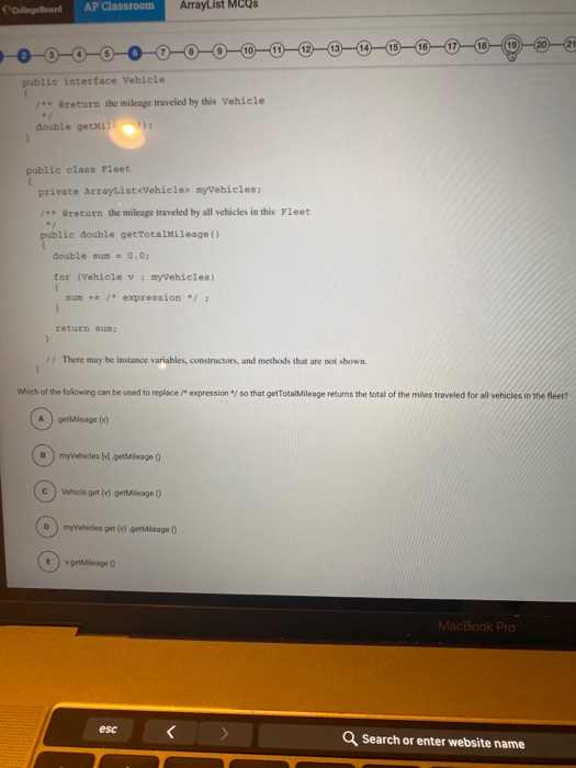 Solved CollegeBoard AP Classroom ArrayList MCQs ** Oreturn | Chegg.com