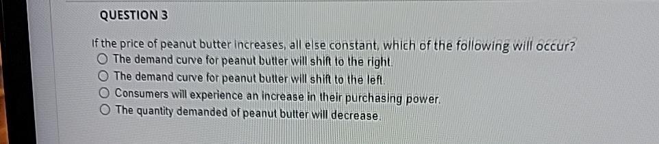 Solved QUESTION 3If the price of peanut butter increases, | Chegg.com