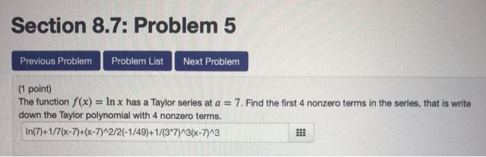 Solved Section 8.7: Problem 5 Previous Problem Problem List | Chegg.com