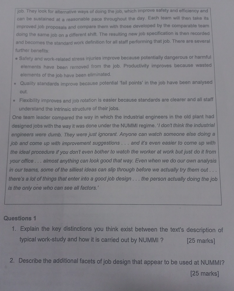 Solved SECTION 2Case Study - ﻿NUMMI - ﻿New United Motor | Chegg.com
