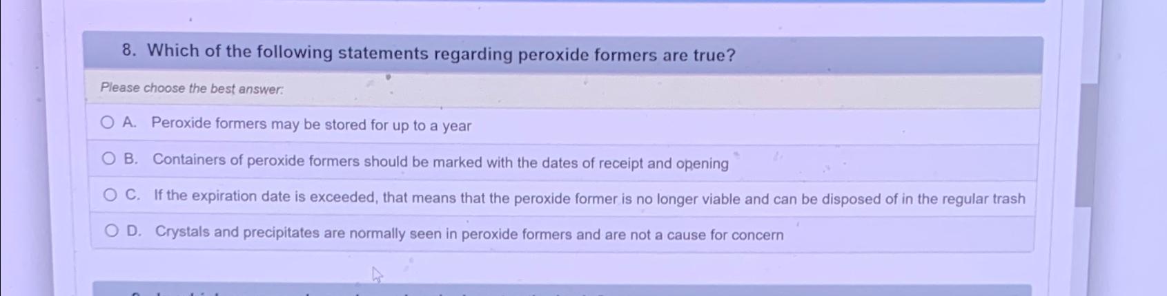 Solved Which of the following statements regarding peroxide | Chegg.com