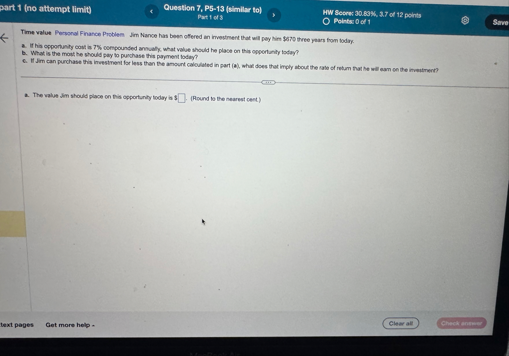 Solved part 1 (no attempt limit)Question 7, ﻿P5-13 (similar | Chegg.com
