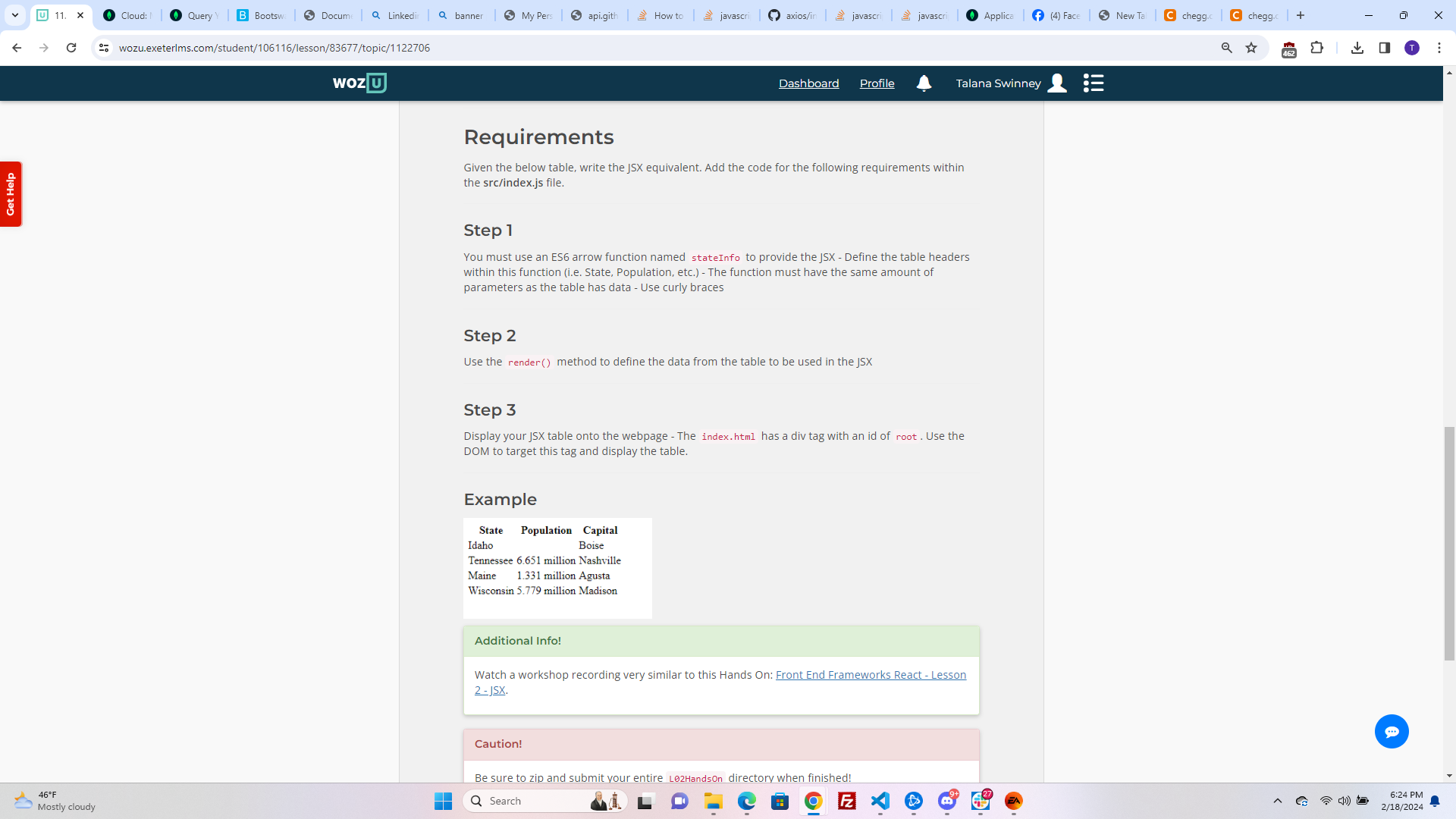 Solved RequirementsGiven the below table, write the JSX | Chegg.com