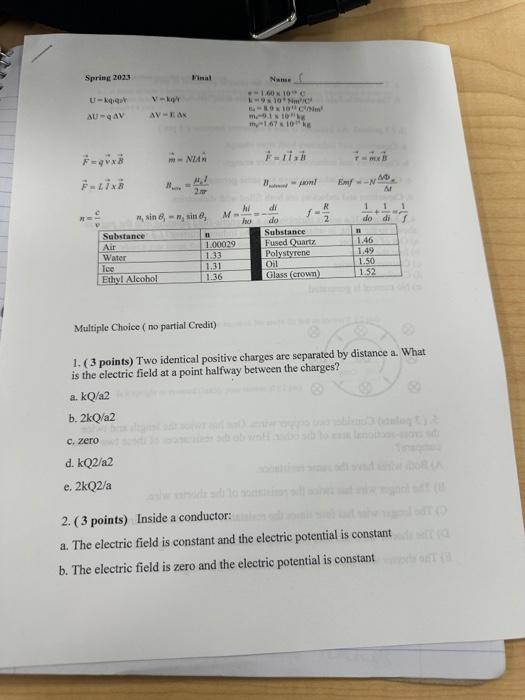 Solved Multiple Choice ( no partial Credit) 1. ( 3 points) | Chegg.com
