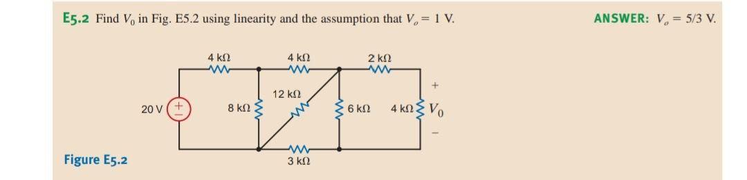 Solved E5.2 Find V. in Fig. E5.2 using linearity and the | Chegg.com
