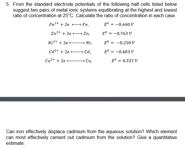 Solved From the standard electrode potentials of the | Chegg.com