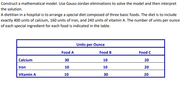 Construct a mathematical model. Use Gauss-Jordan | Chegg.com
