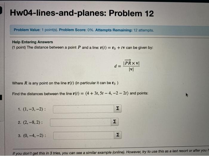 Solved Hw04-lines-and-planes: Problem 12 Problem Value: 1 | Chegg.com