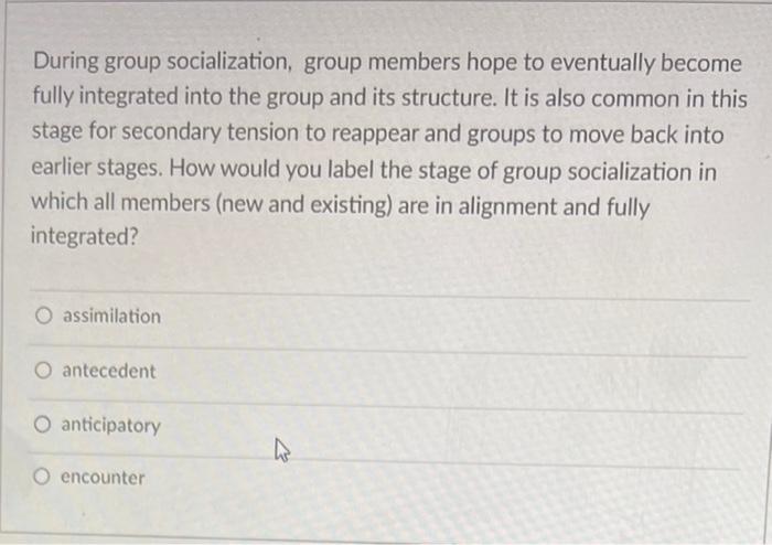 During group socialization, group members hope to | Chegg.com