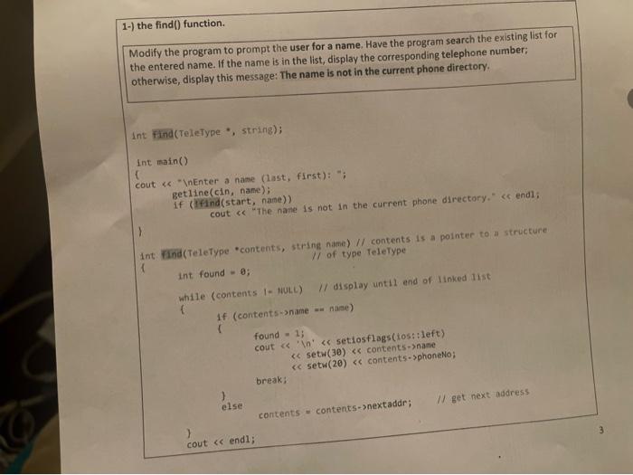 Solved 1-) the find() function. Modify the program to prompt | Chegg.com