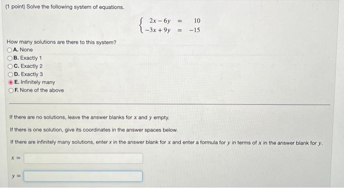 Solved (1 point) Solve the following system of equations. | Chegg.com