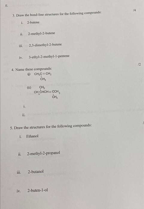 Solved 3. Draw the bond-line structures for the following | Chegg.com